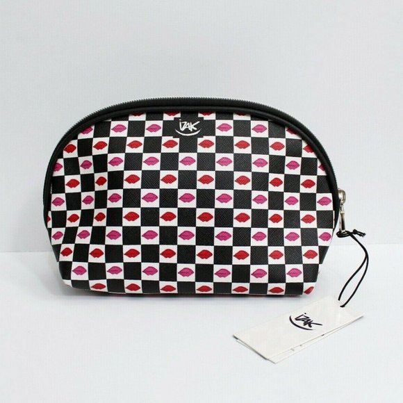 Izak | Bags | Izak Zenou Lip Prints Checkered Makeup Cosmetic Zip Case ...